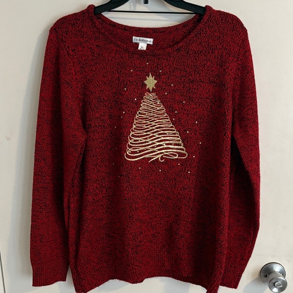 croft & barrow | Sweaters | Croft Barrow Red Sweater With Gold Tree ...